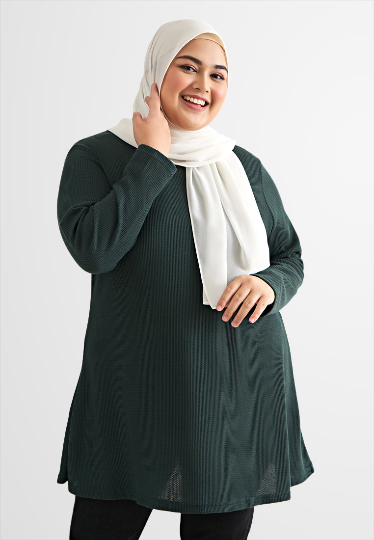 Wanda Casual Waffle Long Tee - Dark Green – Mis Claire